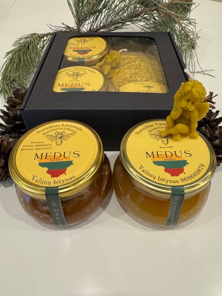Dovana iš avilio – vasaros medus, grikių medus po 380g, žiedadulkės ir ...